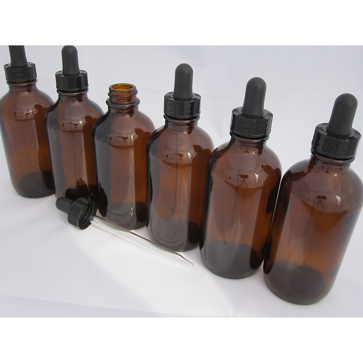 DropperStop 4oz Amber Glass Dropper Bottles (120mL) with Tapered Glass Droppers - Pack of 6