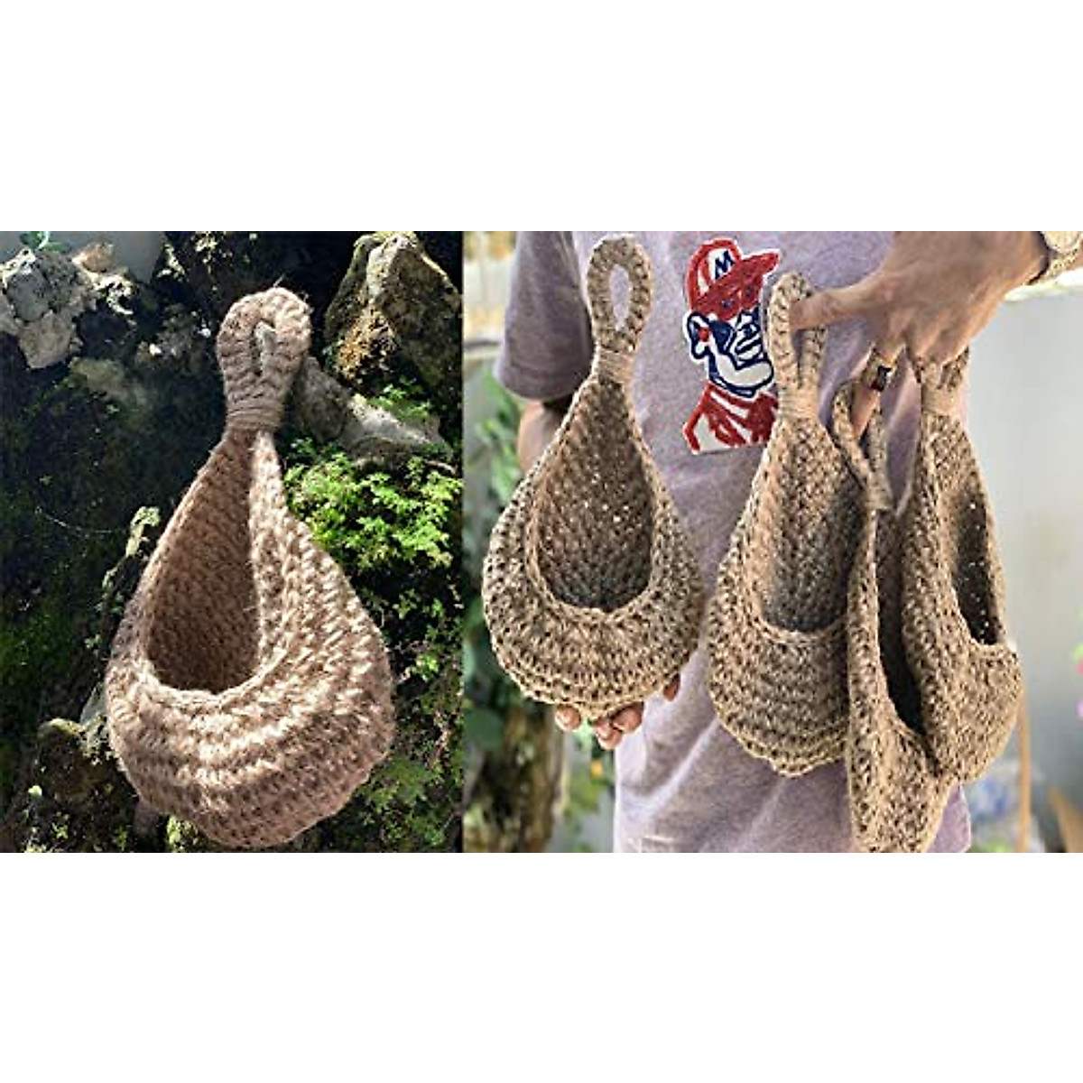 N?A Jute Hanging Basket Wall planters-Small Wall Planter, Teardrop Hanging Baskets for Plants Succulent Wall Decor, Hanging Herb Pot Holder 3 inch Outside Diameter for in/Outdoor Fence Planter