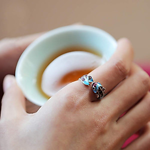 925 Sterling Silver Cloisonne Enamel Carp Fish Ring for Women Open Adjustable