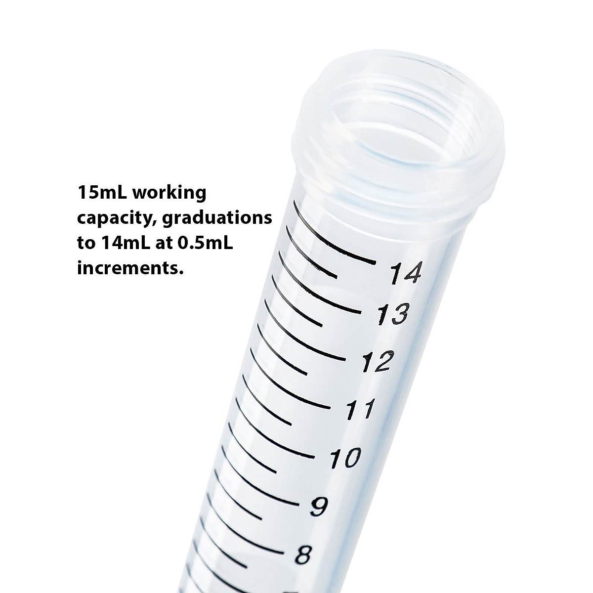 Globe Scientific 6285 Polypropylene Centrifuge Tube with Attached Blue Flat Top Screw Cap, Sterile, Printed Graduation, Bag Pack, 15mL Capacity (Case of 500)