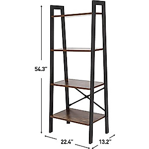 SUPER DEAL Industrial Ladder Shelf 4-Tier Bookcase Plant Book Display Furniture Storage Rack Shelf for Living Room Home Office Bedroom (Rustic Brown)