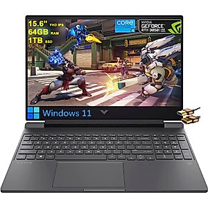 HP Victus 15 Gaming Laptop 15.6” FHD IPS AG Display 12th Generation Intel 12-Core i5-12500H (Beat i7-11800H) 64GB RAM 1TB SSD GeForce RTX 3050 4GB Graphic Backlit B&O Win11 Black + HDMI Cable