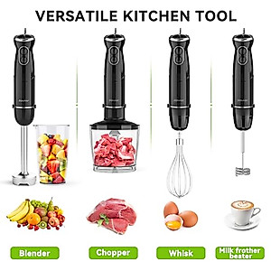 Immersion Blender Handheld Hand Blender, 800W 5 in 1 Hand Mixer Stick, BPA-Free 12 Speed Handheld Blender 304 Stainless, Mixing Beaker, Chopper, Whisk, Milk Frother, Soup, Smoothies, Baby Food, Sauce