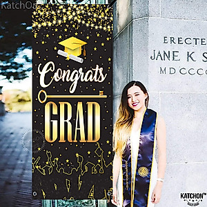 KatchOn, Congrats Grad Graduation Door Banner - Large, 74x36 Inch | Graduation Banner, Black and Gold Graduation Decorations Class of 2024 | Congrats Grad Banner for 2024 Graduation Party Decorations
