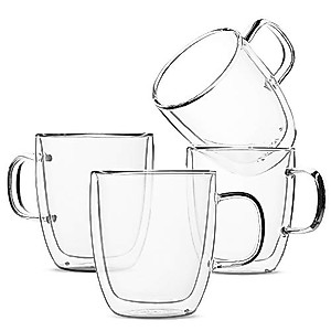 BTaT- Insulated Coffee Mugs, Glass Tea Mugs, Set of 4 (12 oz, 350 ml), Double Wall Glass Coffee Cups, Tea Cups, Latte Cups, Glass Coffee Mug, Beer Glasses, Latte Mug, Clear Mugs