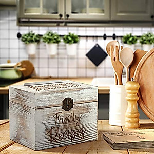 Wooden Recipe Box with Cards and Dividers - Includes 6 Wood Dividers - 50 Double Sided 4x6 Recipe Cards - Premium Handcrafted Quality - Great Gift Idea - Wedding, Birthday, Anniversary, Mother's Day