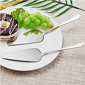 Ymeibe Stainless Steel Cake Server Pack of 10 Pie Holder Transfer Triangular Spade Spatula Serrated Edge for Pizza Cake Baking Safe in Dishwasher (Silver)
