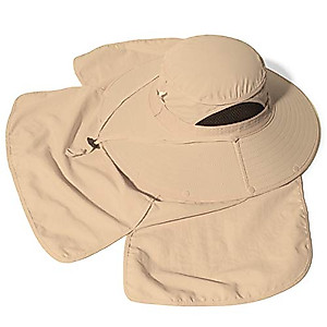 Sun Blocker Hats Outdoor Sun Protection Fishing Cap with Neck Flap Large Brim Outdoor Hat Khaki
