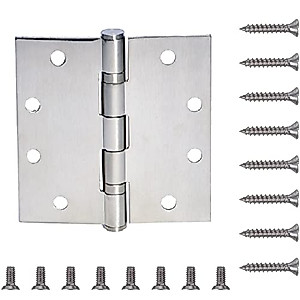 6-Pack Heavy Duty Commercial Door Hinge with Silent Steel Plain Ball Bearing, 4.5 inch X 4.5 inch, Thickness 3 mm Stainless Steel, Square Corners with 48 Screws, Super Bearing Capacity