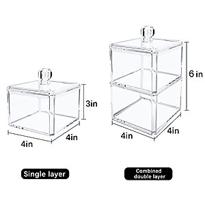HAIJSEVR Square Stackable Organizer, Clear Acrylic Canister Set, Double Layer Storage Box, Cotton Ball Pad Swab Dispenser Holder, Make Up Pads Sponges, Hair Accessories Container