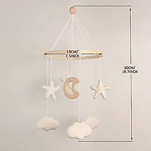 Mobile for Crib - Baby Mobile for Crib - Baby Crib Mobile - Crib Mobile for Girls, Boys - Baby Mobile for Bassinet - Gender Neutral Color Theme - Felt Cloud, Felt Star, Wood Moon