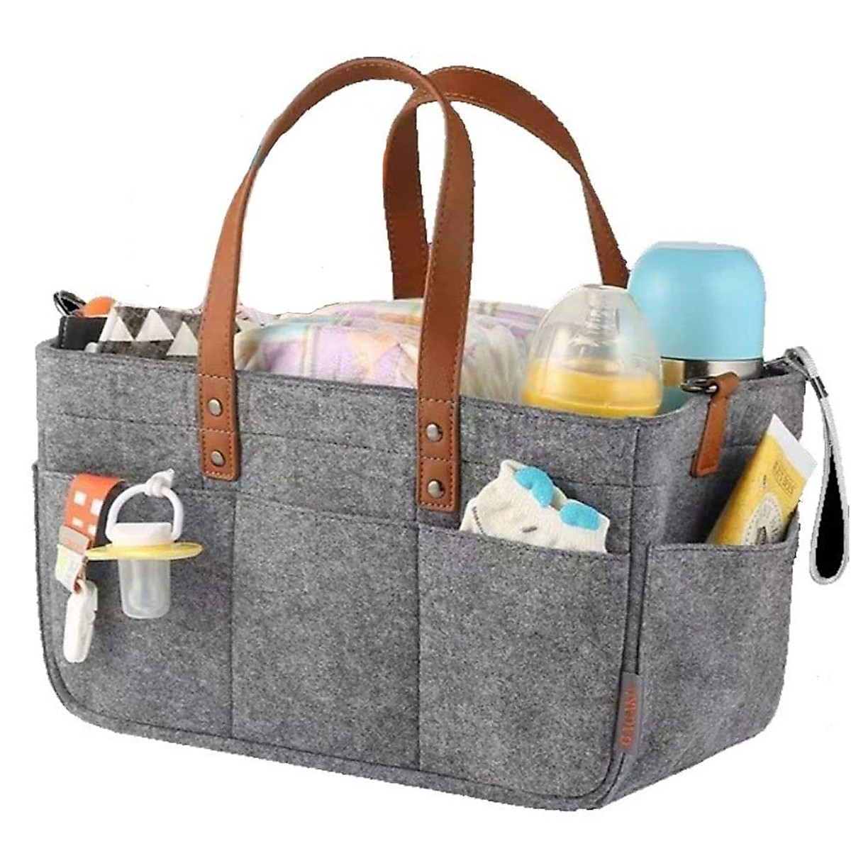 CHDHALTD Infant Diaper Storage Bag, Foldable Nursery Organizer Basket, Large Pocket Nappy Bag for Kids Storage Carrier(Dark Grey)