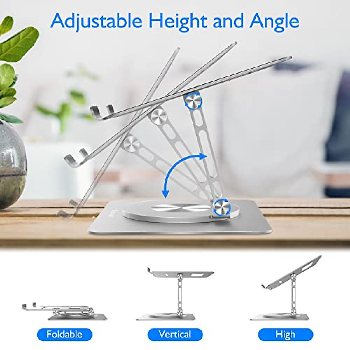 Coolwill Laptop Stand for Desk 360° Rotating, Ergonomic Aluminum Laptop Stand Holder, Adjustable Laptop Riser, Foldable Computer Desk Stand for Travel, Compatible with MacBook Air/All 10-16" Laptops