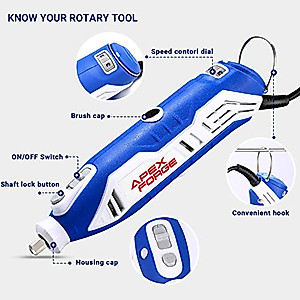 APEXFORGE M6 Variable Speed Rotary Tool Kit, Keyless Chuck & Flex Shaft, 172 Pcs Accessories, 6-Speed, 4 Attachments & Carrying Case for Craft Projects/DIY Creations/Cutting/Engraving