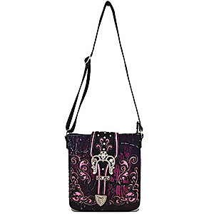 Camouflage Rhinestone Western Cross Body Handbags Concealed Carry Purse Country Women Single Shoulder Bag (#2 Buckle Purple)