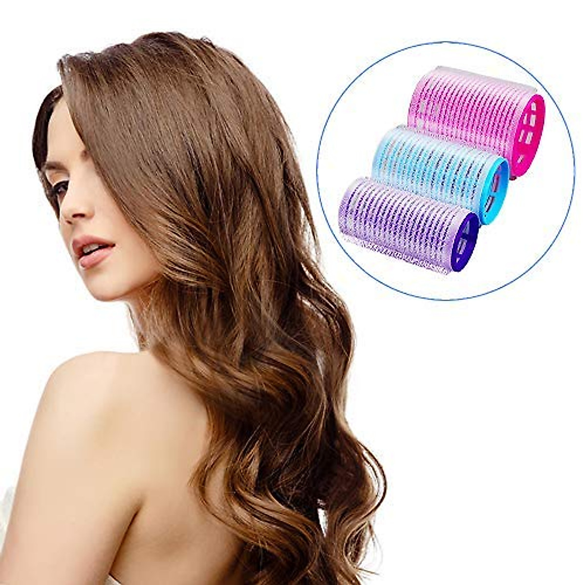 36 Pcs Self Grip Hair Roller Set in 3 Sizes and 15 Pcs Plastic Duck Teeth Bows Hair Clips, Self Holding Rollers Salon Hairdressing Curlers for Hair Styling (44mm + 36mm + 25mm)