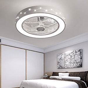 21.6" Ceiling Fan with Lights, Enclosed Round LED Ceiling Lighting Fan w/Invisible Blades,Semi Flush Mount Low Profile Fan W/Remote Control for Bedroom Living Room Children's Room (Constellation)