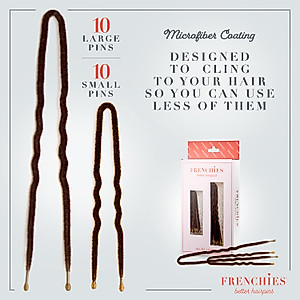 Frenchies French Twist Hair Pin, Ultra Flocked Extra Soft French Hair Pins for Women, Wedding, Updo Extensions, or Wig, 20 Count, Brown