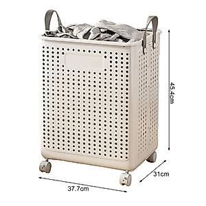 SamFansar Laundry Basket with Wheels, Large Capacity Handle Design, Waterproof Dirty Clothes Storage Hamper Laundry Basket with Breathable Mesh Holes White-L