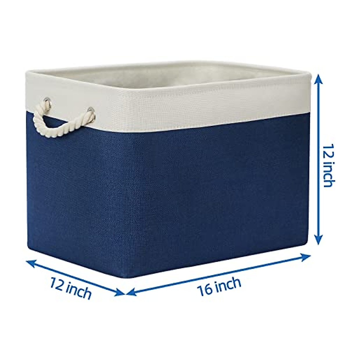 Temary 6 Pcs Small Storage Baskets for Shelves, 2 Pcs Fabric Storage Bins for Organizing Clothes, Toys, Books (White&Blue, 11.8Lx7.9Wx5.3H Inches, 16Lx12Wx12H Inches)