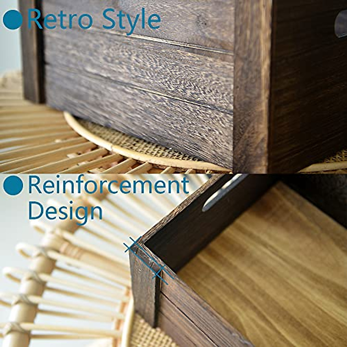 REVOLUMINI Decorative Wooden Crate,Set of 4 Rectangle Storage Boxes, Nesting Storage Crates with Handles,Crates for Storage,Wooden Storage Bins (Brown)