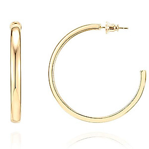 PAVOI 14K Yellow Gold Plated Wide Flat Edge 1.5" Hoop Earrings for Women | Large Gold Hoops | Hypoallergenic Jewelry
