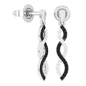 Dazzlingrock Collection 0.20 Carat (ctw) Round Black & White Diamond Swirl Dangle Earrings for Women in 10K White Gold in Push Back
