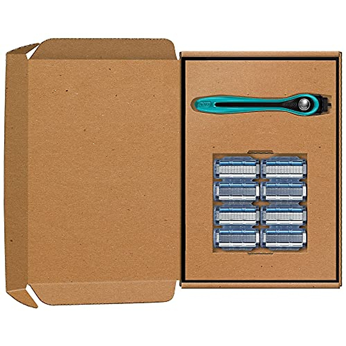 BIC Us 5-Blade Unisex Razor Starter Kit for Men and Women, 1 Handle & 8 Cartridges, Teal, Smooth Shave, BIC Razors