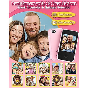 dancingcow Kids Smart Phone for Girls Ages 3-7, Kids Cell Phone Toy with Dual Camera for 3 4 5 6 7 Years Old Girls Birthday Gift, Toddler Play Phone with Learning Games for Boys (Pink)