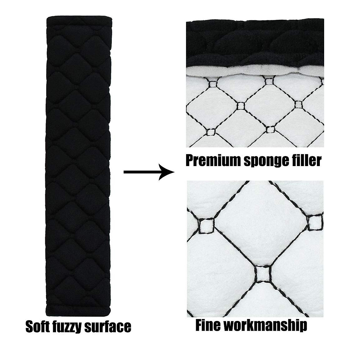 MIRKOO Car Seat Belt Cover Pad, 4-Pack Soft Car Safety Seat Belt Strap Shoulder Pad for Adults and Children, Suitable for Car Seat Belt, Backpack, Shoulder Bag, Laptop Computer Bag(4-Black)