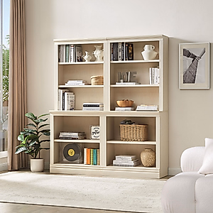 JAHRSTIM Multi-Depth Bookshelves and Bookcase Floor Standing 5 Tier Display Shelves Organizer and Storage, 72in Tall Bookshelf for Home Office, Living Room, Bed Room, Kitchen, Cream