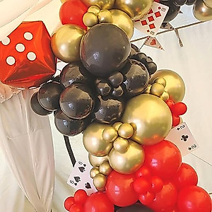 Casino Balloon Garland Arch Kit, 128Pcs Red Black White Gold Balloon With Starburst Dice Foil Balloons Giant Paper Card for Casino Las Vegas Game Night Poker Theme Party Decorations