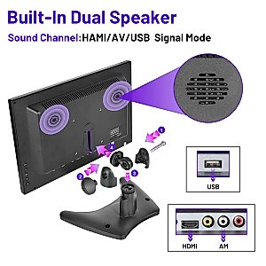 Hikity 11.6 Inch Small HDMI Monitor 1920x1080P Portable CCTV Monitors with BNC, AVI, VGA, HDMI Input Cable, Remote Control, Built-in Speakers, for PC, CCTV, Security Camera, Raspberry Pi, X-Box