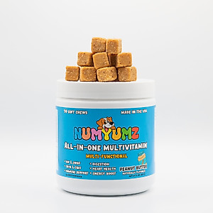 Numyumz Natural 15-in-One Complete Daily Multivitamin Dog Chew Supplement - Joint Health, Omega-3 Fatty Acids, Vitamins, Immune Support - Tasty Treats for Healthy Coat, Skin, Bones - 90 Soft Chews