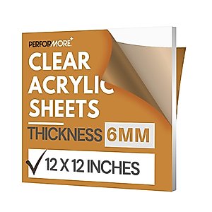 Performore Clear Plexiglass Acrylic Sheet 12x12 Inches, 6mm (1/4 inch Thickness) Unbreakable and Lightweight Substitute for Glasses, Great Use for Sneeze Guard, Shield, Greenhouse, Poster Frames