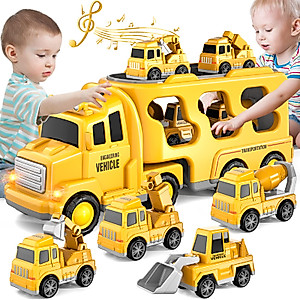 Bennol Toddler Boy Toys for 1 2 3 4 5 Year Old Boys, Toddler Car Trucks Toys for Toddler Boys Ages 1-3 3-5, 5 in 1 Construction Car Truck Boys Toddlers Birthday Gifts