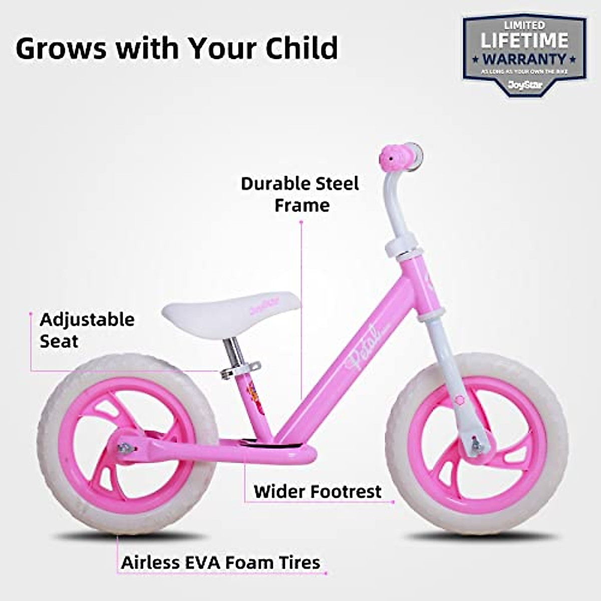 JOYSTAR 14 Inch Balance Bike for Boys Girls 3T to 6 Years Old Push Toddler Balance Bikes with Footboard 14" Child Glider Kids Pink