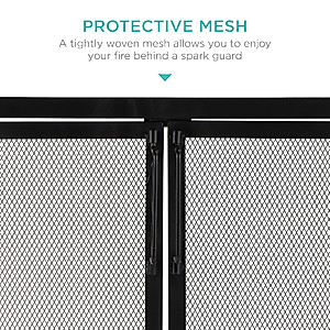 Best Choice Products 38.5x31in 2-Door Fireplace Screen, Handcrafted Wrought Iron Decorative Mesh Geometric Fire Spark Guard w/Magnetic Panels - Black