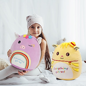 Easfan 14 Unicorn Rainbow Plush Pillow Get Well Stuffed Animals, Cuddly Soft Toy with Blink Eyes Flower Wreath, Everything Goes Well Gifts for Kids Toddlers Girls Boys, Purple