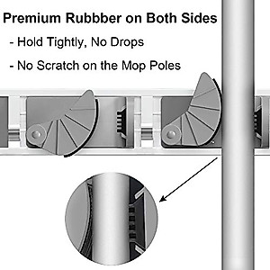 Mop Broom Holder Wall Mount, Metal Broom Organizer Storage Rooms Garage Garden Kitchen Tool Clean Tools Organizer Non-slip Wall Hanger(4 Adjustable Slots & 4 Hooks, Gray)