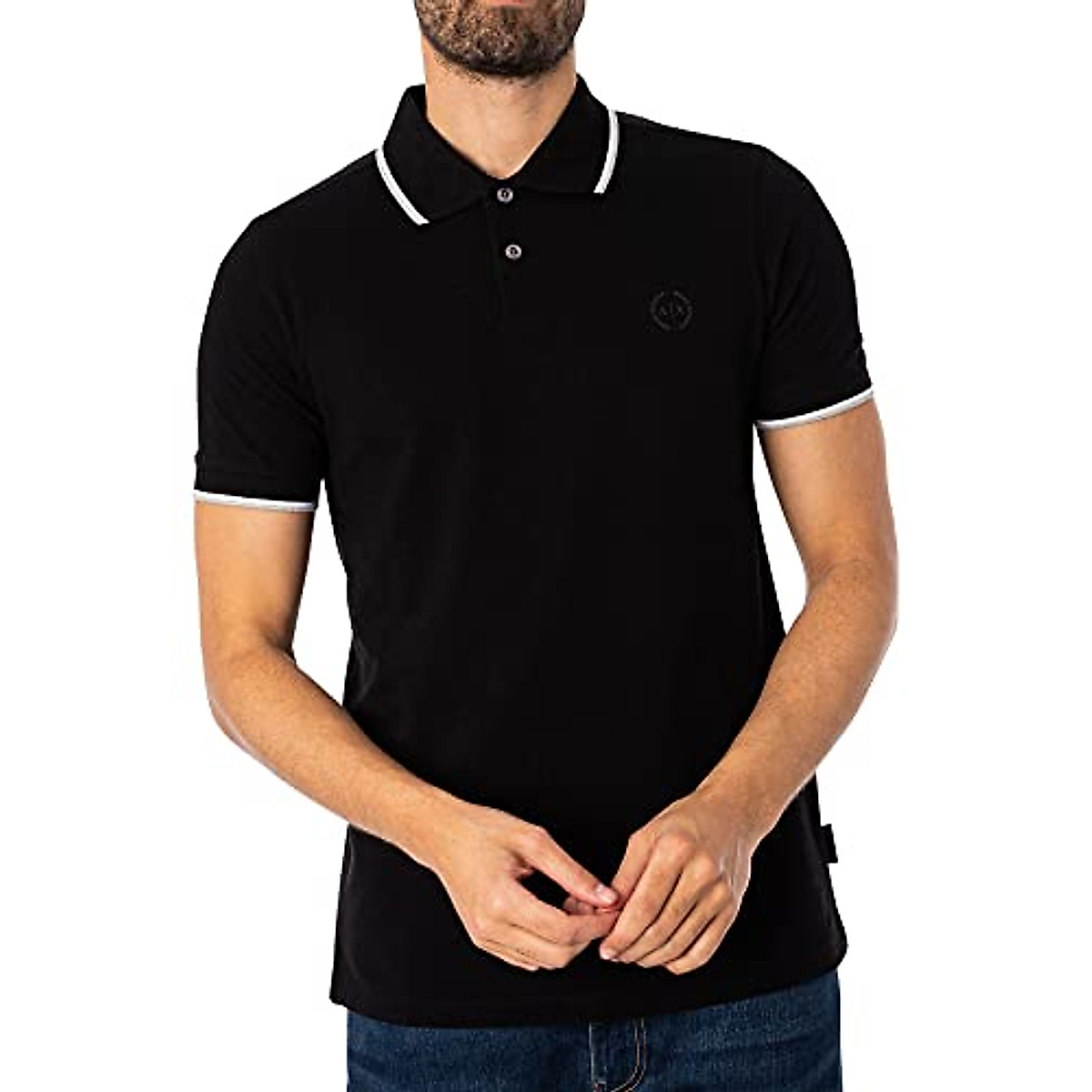 A|X ARMANI EXCHANGE mens Short Sleeve Jersey Knit Polo Shirt, Black, Small US