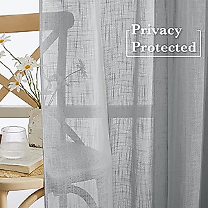 RYB HOME Linen Textured Sheer Curtains 84 inches Long Light & Airy Sheer Window Curtains Country Rustic Farmhouse Curtains for Living Room Bedroom, W 52 x L 84 inch, 2 Pcs, Grey