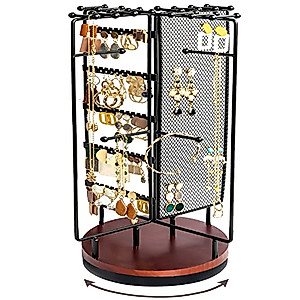 ProCase Jewelry Holder Organizer Earring Stand with 28 Necklace Hooks, 360 Rotating Necklace Holder Earrings Storage Rack Jewelry Tower Bracelet Holder, Holds More than 100 Pairs Earrings -Black