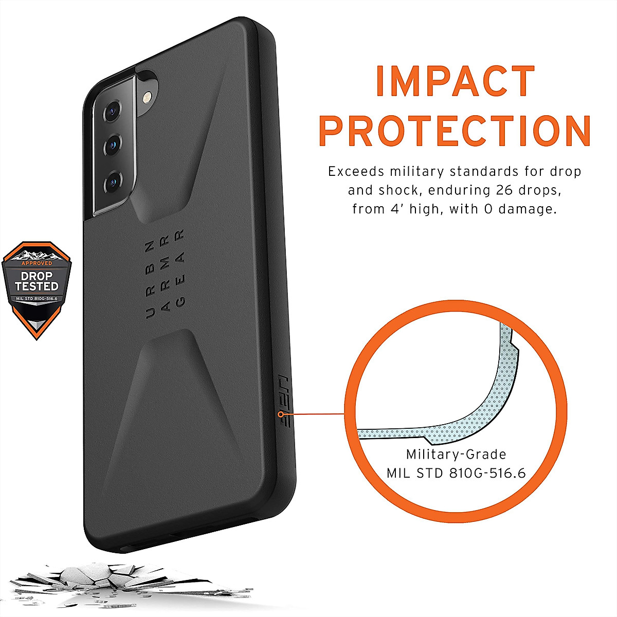 URBAN ARMOR GEAR UAG Designed for Samsung Galaxy S21 Plus Case Black Sleek Ultra-Thin Shock-Absorbent Civilian Protective Cover, [6.7 inch Screen]