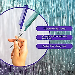 Allegro Combs XL Pintail Rat Tail Combs Parting Combs Metal Tail Foiling Combs Pin Combs 2 Pc. (PURPLE & MINT)