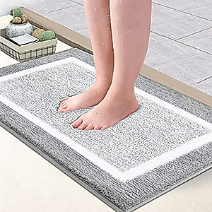 EARTHALL Grey Bathroom Rug Mat, 17"x24", White and Gray, Extra Soft Absorbent Premium Bath Rug, Non-Slip Comfortable Bath Mat, Machine Wash Dry, Carpet for Tub, Shower, Bath Room