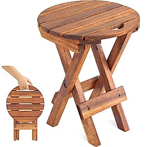 Small Patio Table, Outdoor Folding Side Table, Portable Side Table, Small Side Table, Accent Table, Small Coffee End Table, Wood Table Top for Living Room, Bedroom, Small Space (Set 1)-Natural