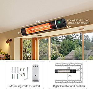 Tangkula 1500W Wall-Mounted Patio Heater, Electric Gold Tube Infrared Space Heater w/ 3 Power Settings, Remote Control, IP65 Waterproof Fast Heating Patio Heater for Indoor/Outdoor (Black)
