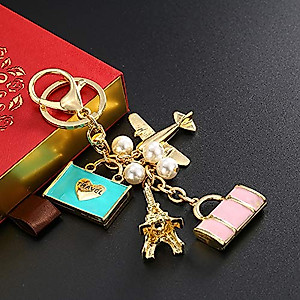 Plane Keychain - Eiffel Tower Crystal Key Ring, 1 Set Travel for Car Supplies,Gift to Women Girls,Rhinestone ations Bag Accessories (Plane), One Size