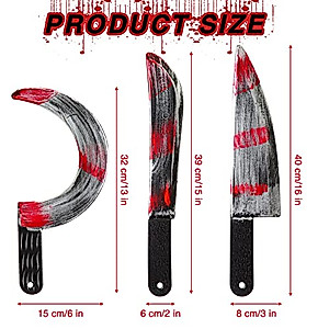 3 Pieces Halloween Knife Fake Knife Halloween Machete Toy Plastic Halloween Butcher Sickle Weapon Prop Halloween Party Decoration
